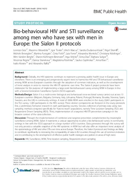 Pdf Bio Behavioural Hiv And Sti Surveillance Among Men Who Have Sex