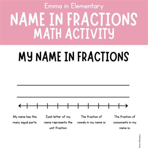 Free Name In Fractions Worksheet By Em In Elemen Tpt