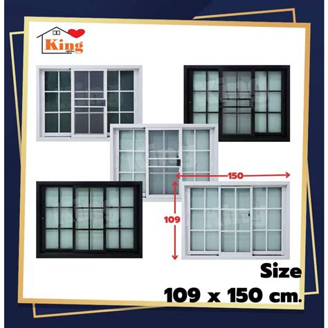 หน้าต่างบานเลื่อนอลูมิเนียม 3 ช่อง ลายโมเดิร์น 109x150 Cm วงกบขอบใหญ่