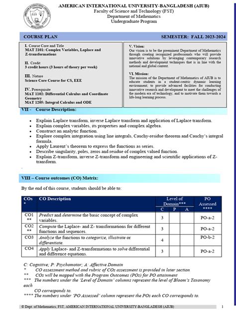 Mat 2101 Complex Variables Laplace And Z Transform Course Outline Fall