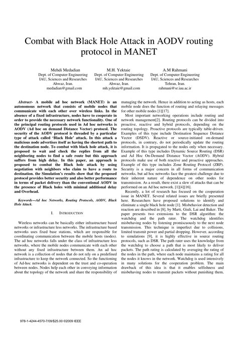 Pdf Combat With Black Hole Attack In Aodv Routing Protocol In Manet