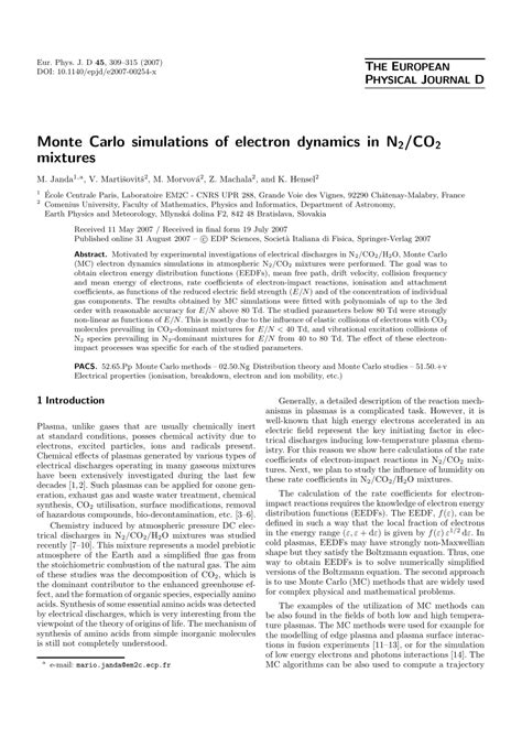 Pdf Monte Carlo Simulations Of Electron Dynamics In N 2 Co 2 Mixtures