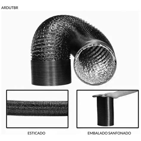 Duto Aluminizado Flexível Preto Sem Isolamento 100mm 04 Pol 10 Met Americanvek