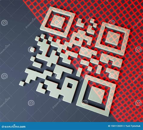Close Up Of Qr Code Scanning D Render Red Grid Scanning Barcode D Illustration Stock