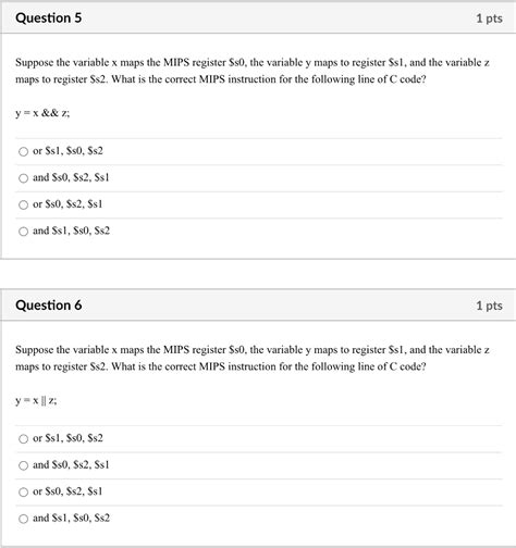 Solved Question 5 1 Pts Suppose The Variable X Maps The Mips