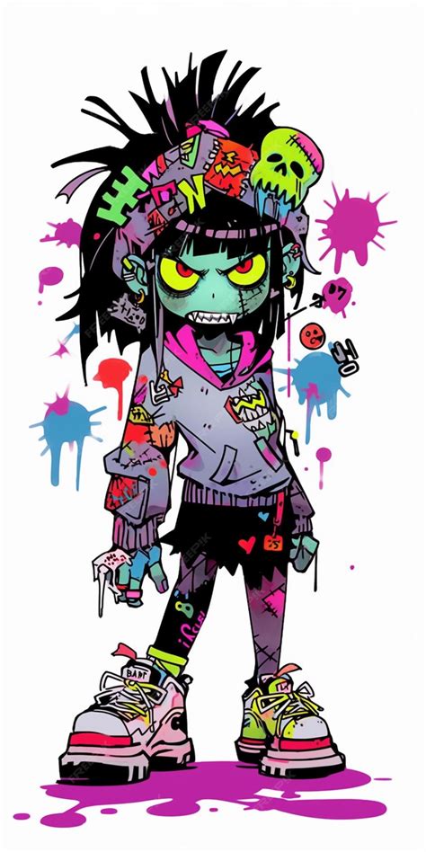 Premium Ai Image A Cartoon Zombie Girl With A Mohawk And A Pair Of