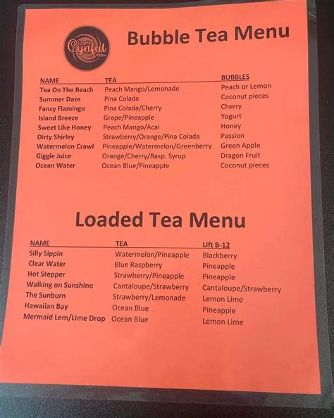 Bubble Tea Menu