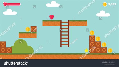 Cartoon Game Background Landscape Vector เวกเตอร์สต็อก ปลอดค่า