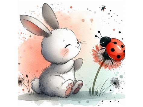 A Cute Bunny With A Ladybug Graphic By Clipartguru · Creative Fabrica