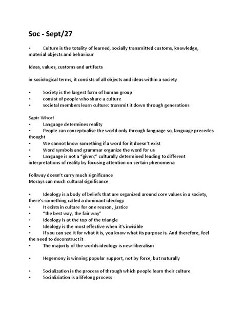 Soc Notessep 27th Lecture Notes Soc Sept ⁃ Culture Is The