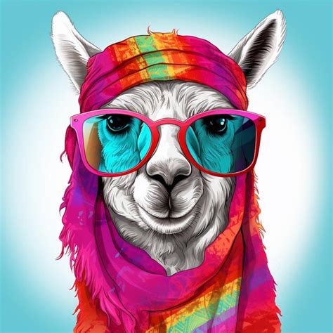 Premium Ai Image Cute White Llama Head In Sunglasses
