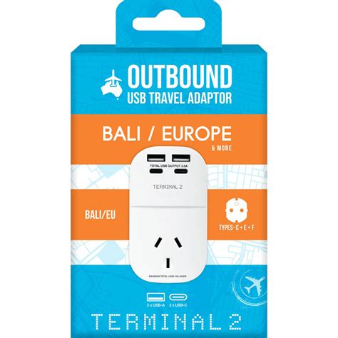 Terminal 2 Outbound Travel Adaptor With 4 USB Ports For Europe Russia Vietnam More JB Hi Fi