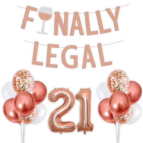 Buy 21st Birthday Decorations For Her Rose Gold Finally Legal Banner