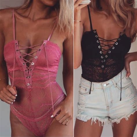 Sexy Lace V Neck Lace Up Bodysuit Lingerie · Koko Fashion · Online