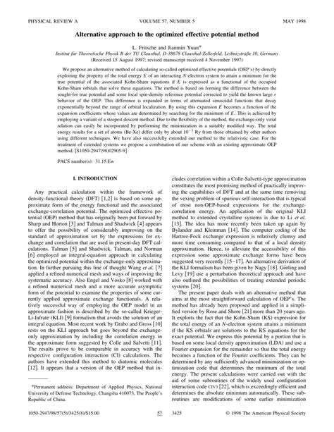 Pdf Alternative Approach To The Optimized Effective Potential Method