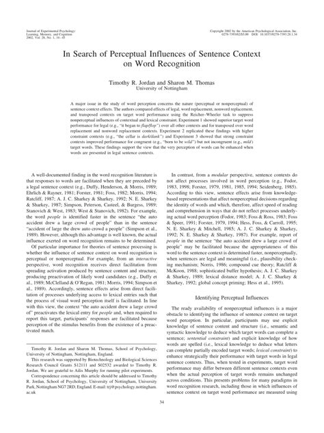 Pdf In Search Of Perceptual Influences Of Sentence Context On Word