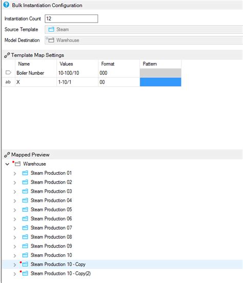 working with the bulk instantiation form when instantiating templates