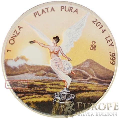 2014 1 Oz Ounce Silver Mexican Libertad Coin Colorized Mexican Tan