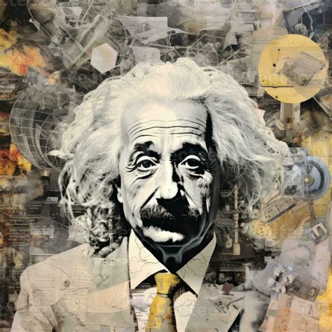 Einstein Face Abstract Collage Scrapbook Yellow Retro Vintage