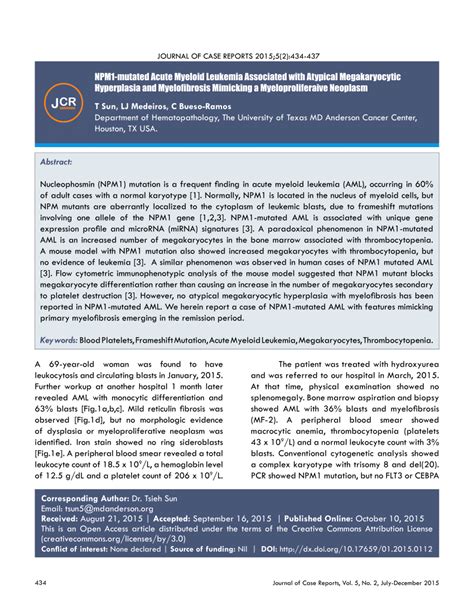 Pdf Npm1 Mutated Acute Myeloid Leukemia Associated With Atypical