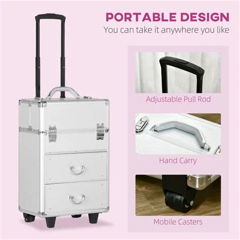 Dropship Homcom Rolling Makeup Train Case Large Storage Cosmetic Trolley Lockable Traveling