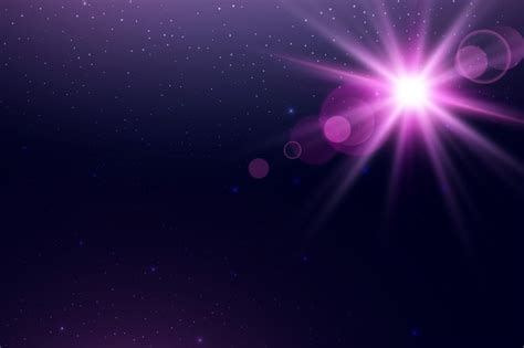 별이 있는 우주 하늘 배경에 있는 분홍색 렌즈 플레어 텍스트 벡터 그림을 위한 복사 공간이 있는 은하계 우주 프리미엄 벡터