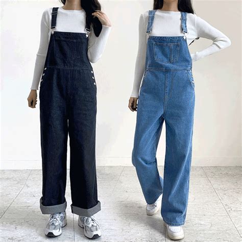 당일 뉴진스🎁주문폭주🎁 44 88 5color빅사이즈멜빵바지 청멜빵 점프슈트 롱 와이드 청바지 에이블리