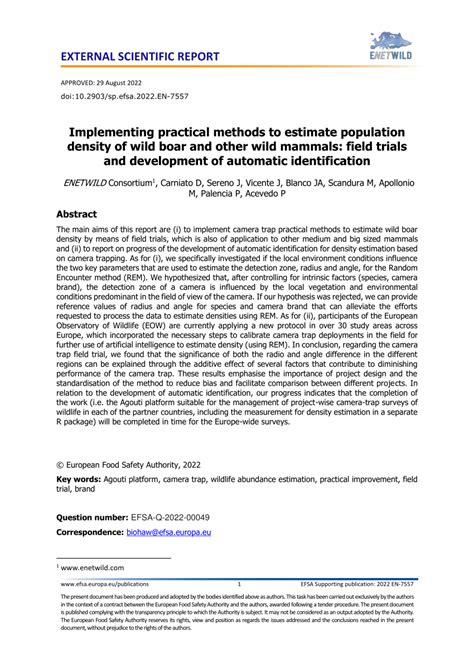 Implementing Practical Methods To Estimate Population Density Of Wild Boar And Other Wild