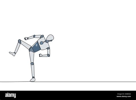 Continuous One Line Drawing Robot Doing Taekwondo Movements Kicking