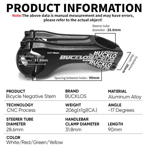 BUCKLOS Stem 17 Bicycle Stem 31 8mm Ultralight Aluminium Alloy MTB