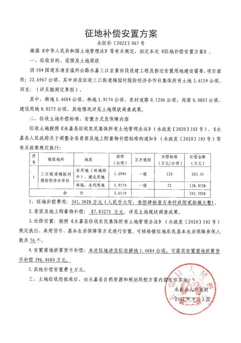 《征地补偿安置公告》永征补告【2022】067号