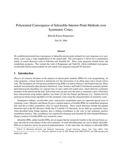 Pdf Polynomial Convergence Of Infeasible Interior Point Methods Over