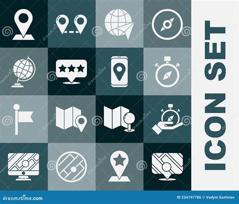 Set Infographic Of City Map Navigation Compass Globe With Flying Plane Map Pointer Star