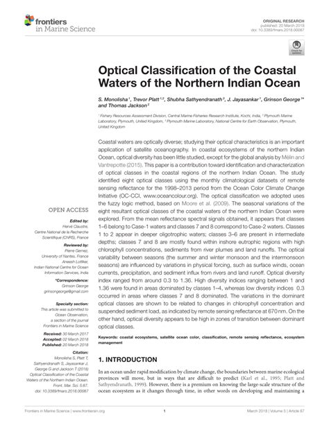 Pdf Optical Classification Of The Coastal Waters Of The Northern