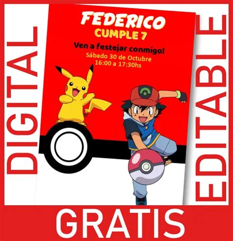 GRATIS Invitación Pokemon Editable y Personalizable WHATSAPP iMESSAGE
