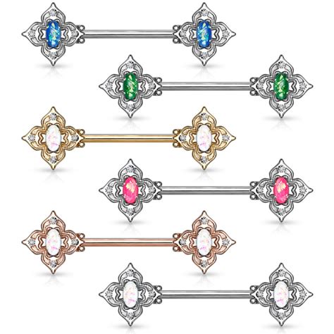 Pair Floral Filigree Steel Nipple Ring Barbells
