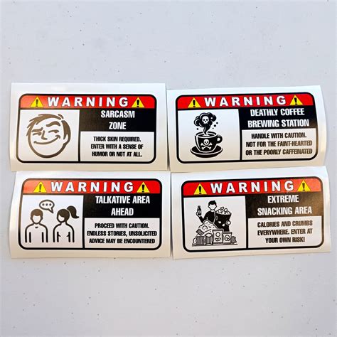 Funny Warning Label Stickers Set Humorous Office Kitchen Decals