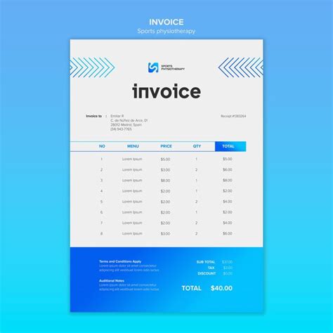 Free Psd Gradient Physiotherapy Invoice Template