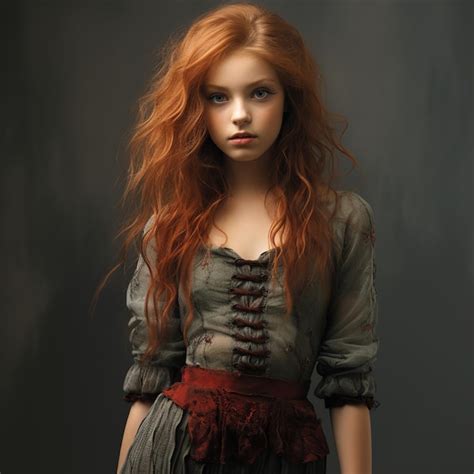 Premium Ai Image A Woman With Red Hair And A Green Dress With A Red