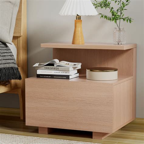 Contemporary Bedside Table With Shelf And Drawer Pine