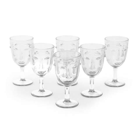 Set Of Six Clear Deco Face Wine Glasses By Posh Totty Designs Interiors