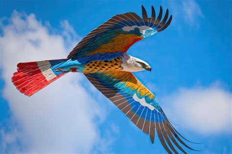 Premium Photo An Eagle Kite Flying In The Blue Sky Among Clouds In Concept For The