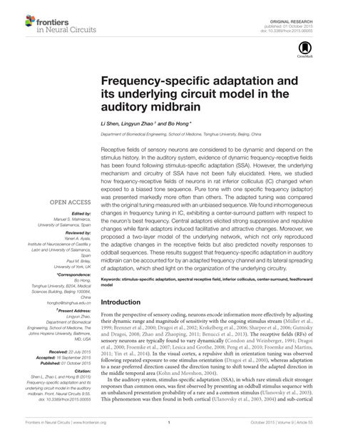 Pdf Frequency Specific Adaptation And Its Underlying Circuit Model In The Auditory Midbrain
