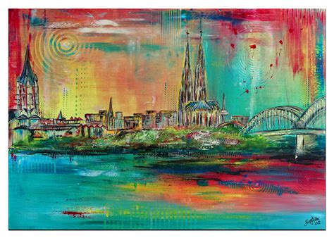 Koelner Skyline Mit Dom Bruecke Stadt Gemaelde Staedtemalerei Köln