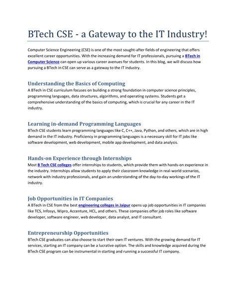 Ppt Btech Cse A Gateway To The It Industry Powerpoint Presentation Id12244425