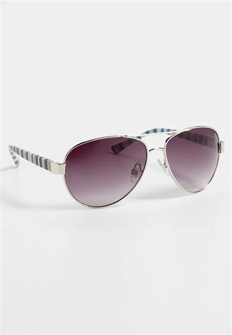 Aviator Sunglasses With Striped Temples Maurices