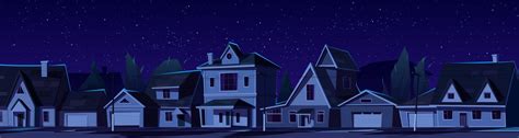 Cartoon Neighborhood Street At Night