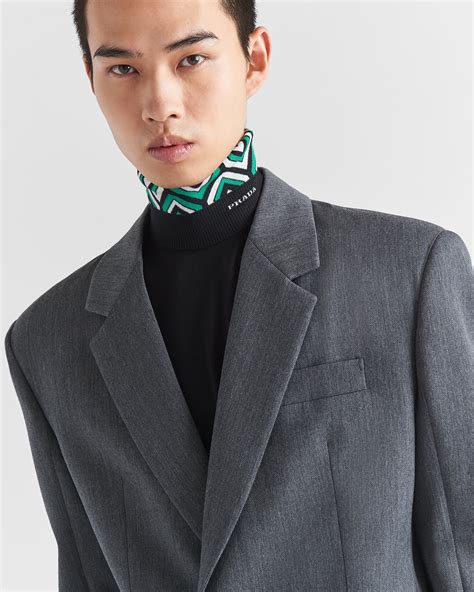 싱글 브레스티드 울 재킷 슬레이트 그레이 Prada