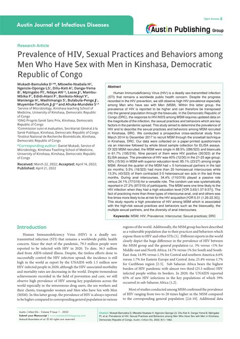Pdf Prevalence Of Hiv Sexual Practices And Behaviors Among Men Who