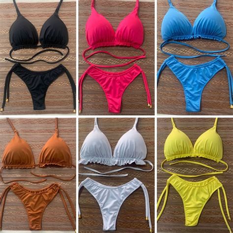Biquini Fio Dental Cortininha Cbojo Calcinha Ajustável Shopee Brasil